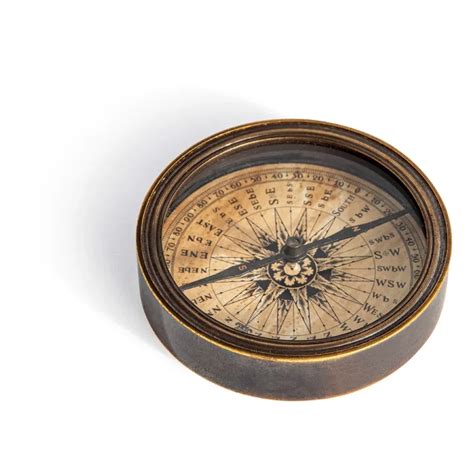 Antique Finihsed Metal Compass Tabletop Maritime Compass With Clock
