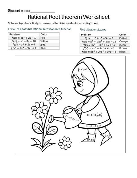 Rational Root Theorem Color By Number By Maria Del Carmen Lopez Tpt
