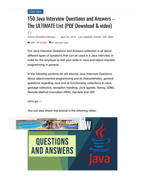 150 Java Interview Questions And Answers Java Code Geeks 2025 Pdf Method Computer