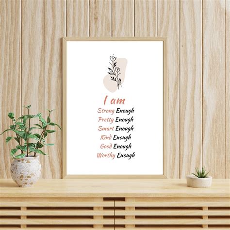 A Self Love Positive Affirmation I Am Enough Wall Art Botanical
