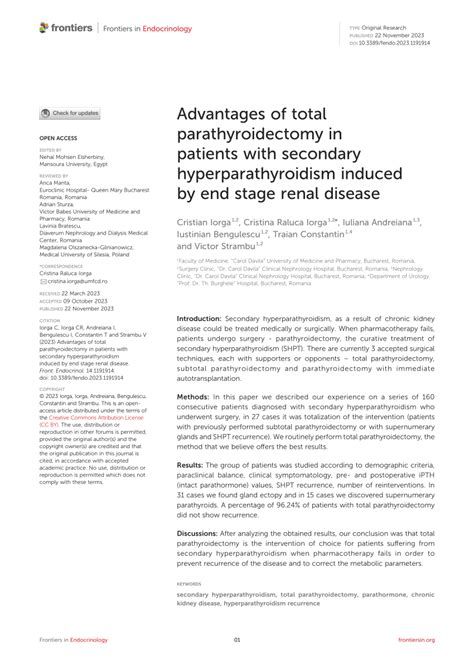 Pdf Advantages Of Total Parathyroidectomy In Patients With Secondary