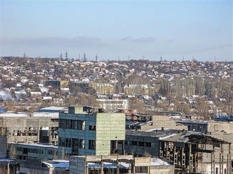 View From An Elevated Angle Shows Urban Landscape With Concretemasonry Buildings Varying In