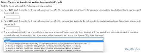 Solved Future Value Of An Annuity For Various Compounding