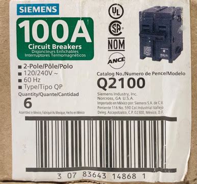 Siemens Qo2100 2 Pole 100 Amp Type Qp Circuit Breaker 120 240 Vac