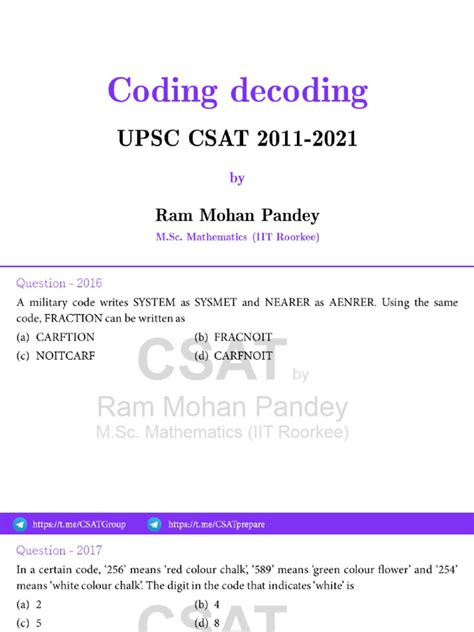 15 Coding Decoding Pyqs 2011 2021 Pdf