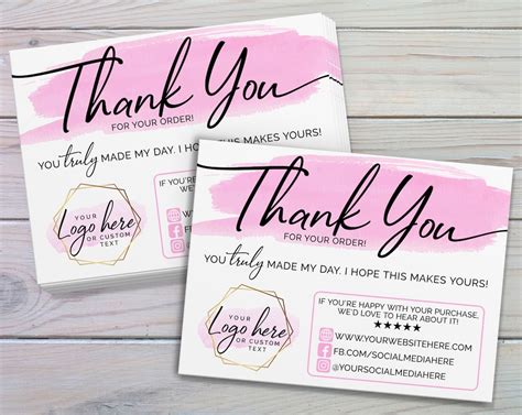 Custom Business Logo Thank You Cards Watercolor Design Etsy
