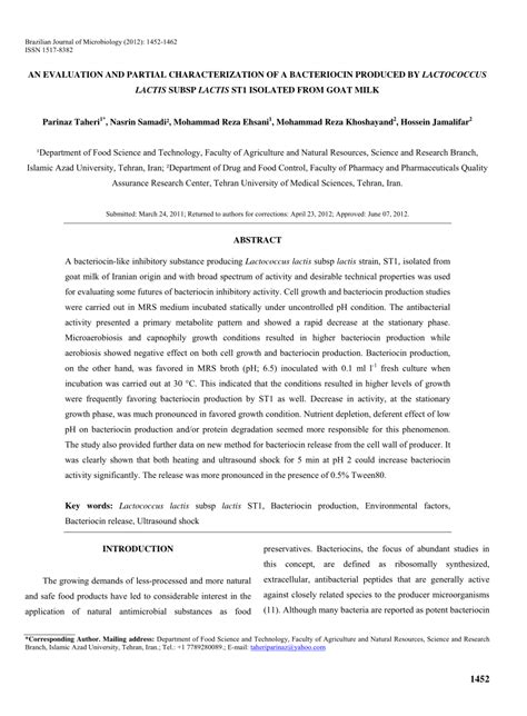 Pdf An Evaluation And Partial Characterization Of A Bacteriocin Produced By Lactococcus Lactis