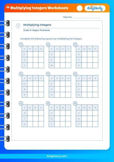 Integer Multiplication Worksheets Printable Multiplication Chart