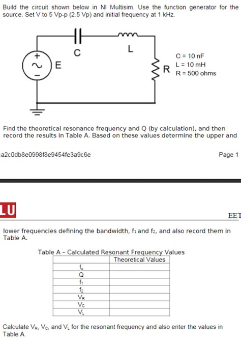 Solved Build The Circuit Shown Below In Ni Multisim Use The