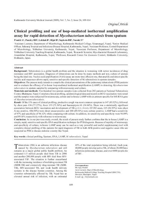 Pdf Clinical Profiling And Use Of Loop Mediated Isothermal