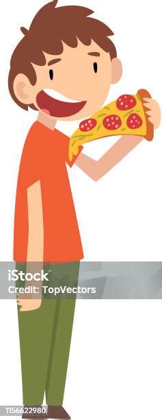 귀여운 소년 먹는 피자 어린이 즐기는 먹는 패스트 푸드 벡터 일러스트 유머에 대한 스톡 벡터 아트 및 기타 이미지 유머 피자 건강한 식생활 Istock