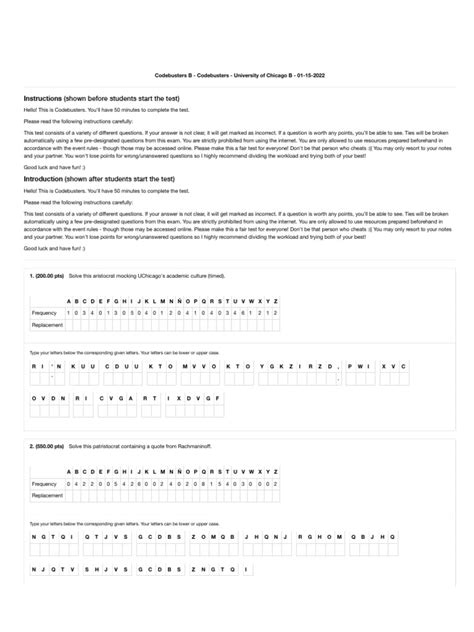 Codebusters Practice Test Uchicago Invitational Pdf Letter Case