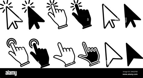 set of cursor icons click and hand cursor icons click isolated on