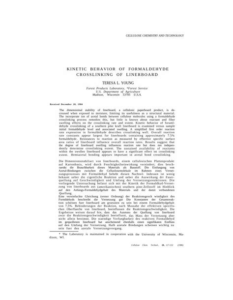 Pdf Kinetic Behavior Of Formaldehyde Crosslinking Of Linerboard · Pdf Filekinetic Behavior Of