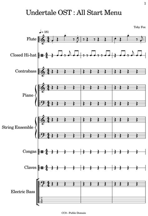Undertale Ost All Start Menu Sheet Music For Flute Closed Hi Hat
