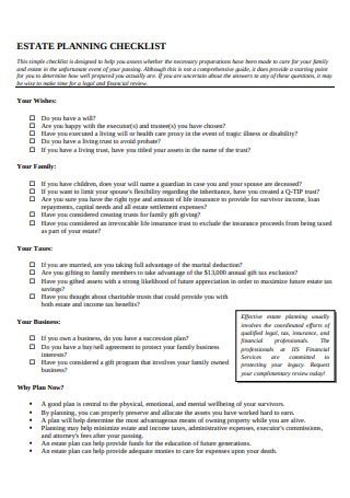 50 Sample Estate Planning Checklists In Pdf Ms Word