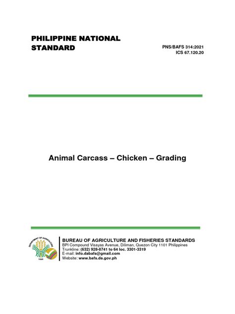 Pns Bafs 314 2021 Animal Carcass Chicken Grading Pdf Meat