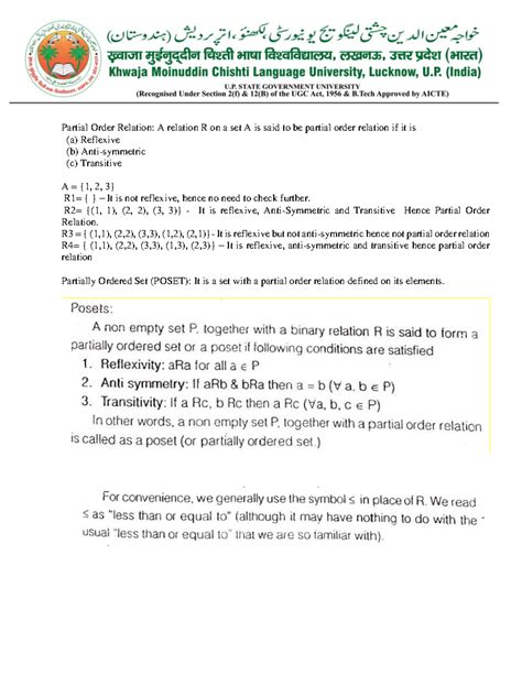 Discrete Mathematics Partial Order Relation A Relation R On A Set A Is Said To Be Partial