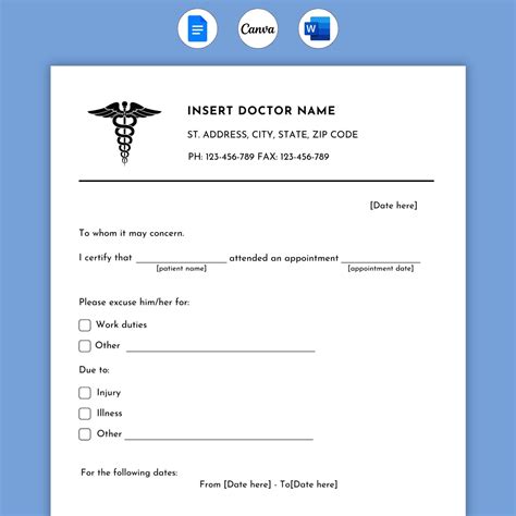 Doctor Note For Work Printable Printable Templates