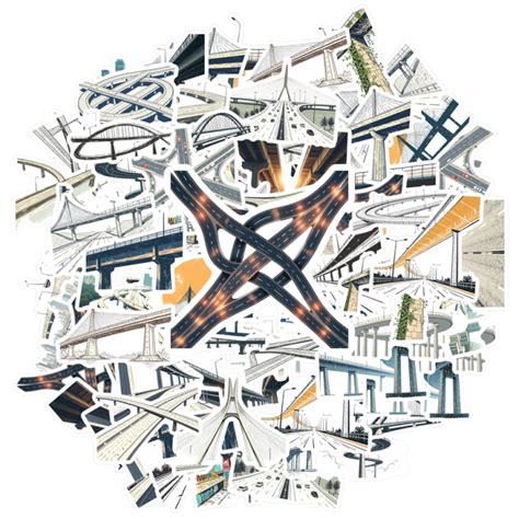 Intricate Highway Decals Scenic Architecture Decals Engineered Urban Bridge Stickers For
