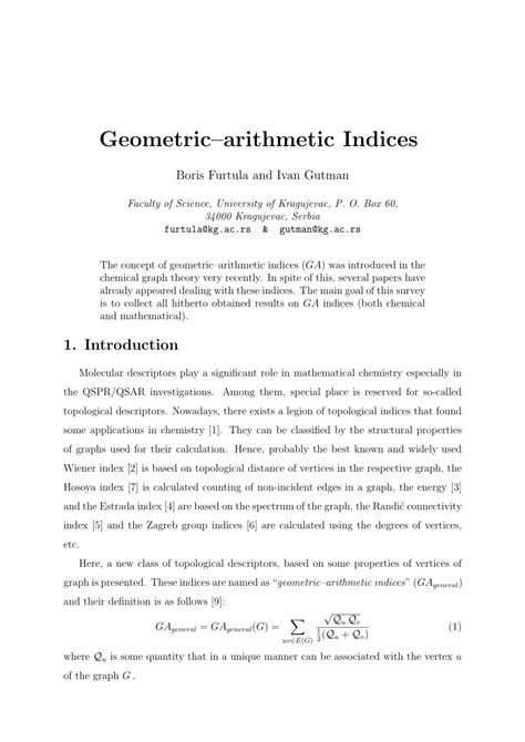 Pdf Geometric Arithmetic Indices