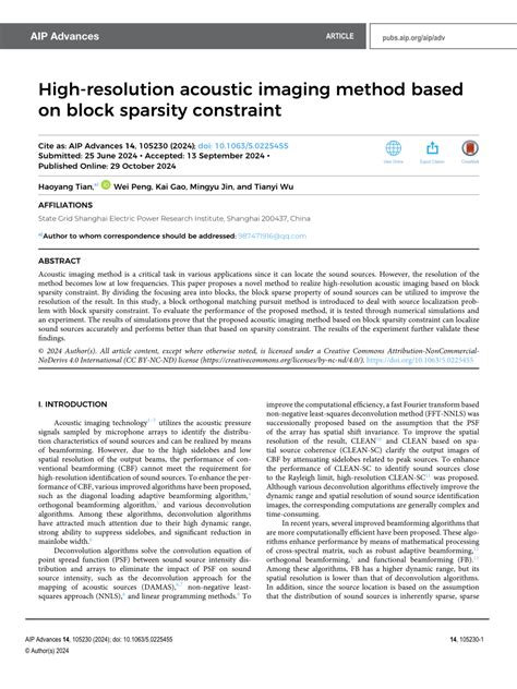 Pdf High Resolution Acoustic Imaging Method Based On Block Sparsity Constraint