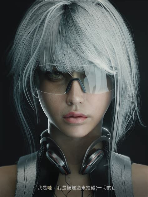 Headphones Looking At Viewer Render Women Ash Blonde Cgi Face