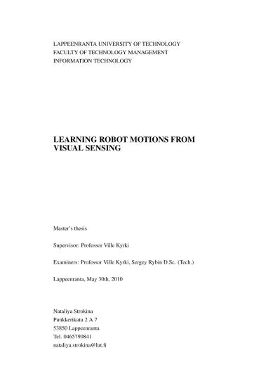 Trajectory Learning And Generation Learning Robot Motions From Visual Sensing
