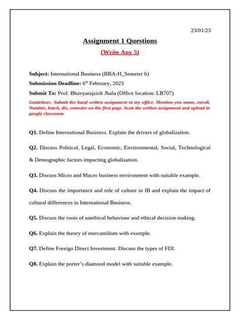 Assignment Questions Ib Pdf