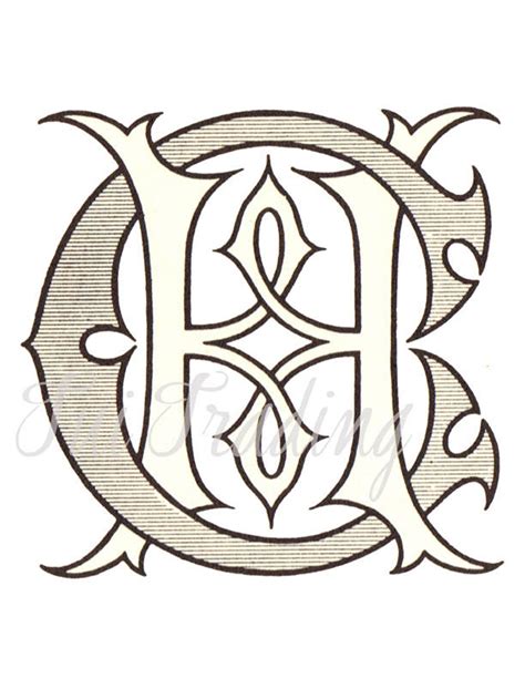 Ch Initials Digital Clipart Antique Lettering Printable Etsy