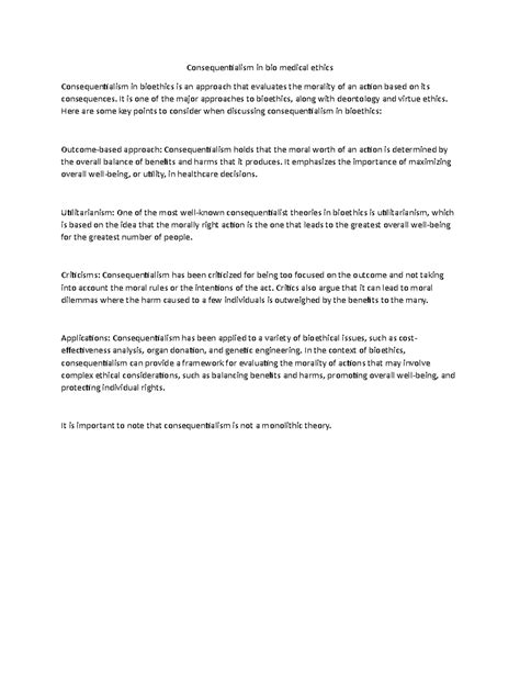 Consequentialism In Bio Medical Ethics Consequentialism In Bio Medical Ethics Consequentialism