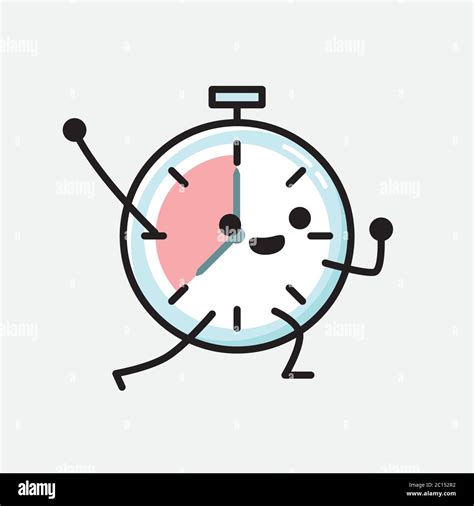 An Illustration Of Cute Timer Clock Mascot Vector Character In Flat Design Style Stock Vector