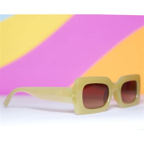 Green Chunky Rectangular Sunglasses Bold Fashioned