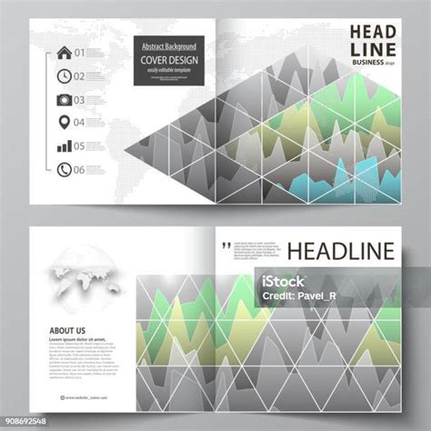 사각형 디자인 Bi에 대 한 두 개의 표지 서식 파일의 편집 가능한 레이아웃의 벡터 일러스트 레이 션 소책자 전단지 잡지 브로셔 접어 다른 높이의 봉우리와 컬러 다이어그램의