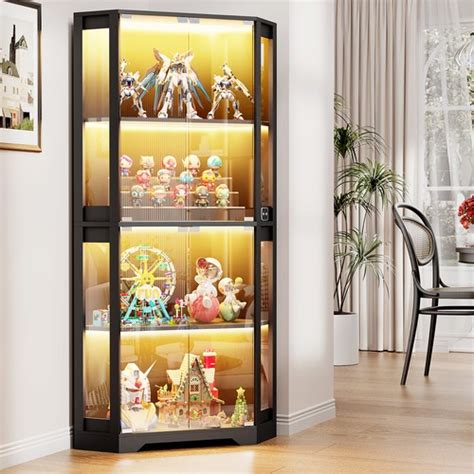 4 Tier Corner Display Cabinet Curio Cabinet W Glass Doors And Human