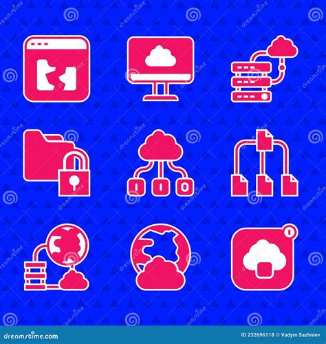 Set Cloud Technology Data Transfer Social Network Folder Tree