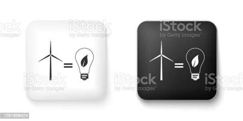 흰색 배경에 고립 된 에너지 아이콘의 환경 친화적 인 소스의 아이디어로 잎과 검은 색과 흰색 풍력 터빈과 전구 정사각형