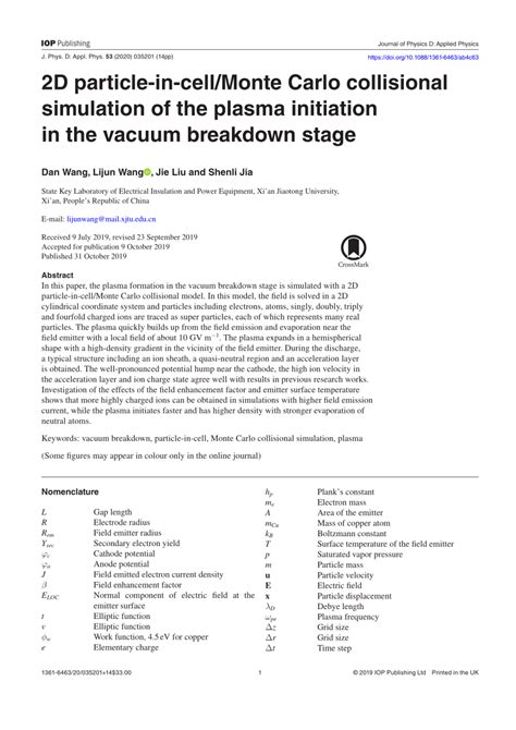 Two Dimensional Particle In Cellmonte Carlo Collisional Simulation Of The Plasma Initiation In