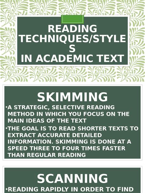 Reading Techniques In Academic Text Sc Pdf Career And Growth