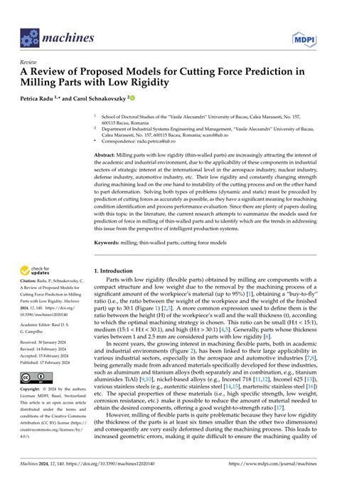 Pdf A Review Of Proposed Models For Cutting Force Prediction In Milling Parts With Low Rigidity