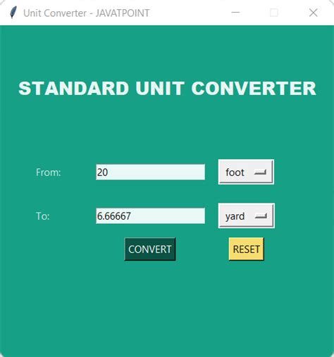 Standard Gui Unit Converter In Python Tpoint Tech