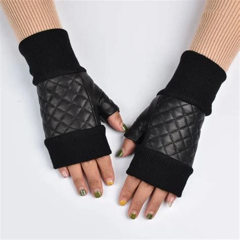 블랙 레드 정품 가죽 장갑 통기성 속이 빈 야외 운전 장갑 진짜 양피 핑거리스 장갑여성용 장갑 Aliexpress