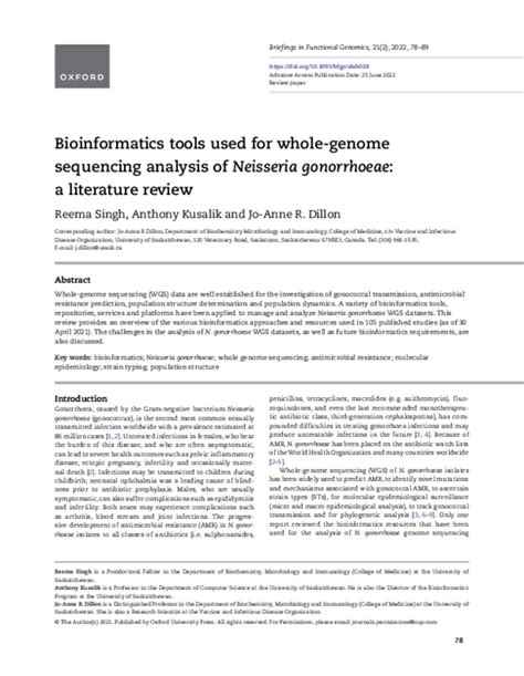 Pdf Bioinformatics Tools Used For Whole Genome Sequencing Analysis Of Neisseria Gonorrhoeae A