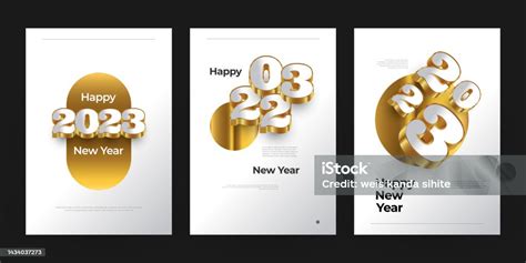 새해 복 많이 받으세요 2023 포스터는 흰색과 금색 3d 숫자로 설정되어 있습니다 장식 브랜딩 배너 포스터 커버 및 카드를위한 새해 디자인 템플릿 12월 31일에 대한