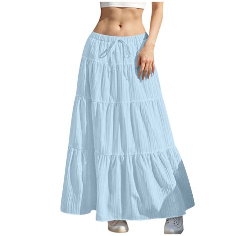 Ecqkame Maxi Skirts For Women Summer Casual Tiered Pleated A Line