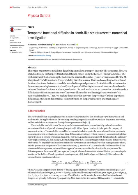 Tempered Fractional Diffusion In Comb Like Structures With Numerical Investigation Request Pdf