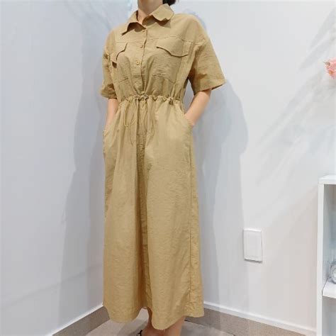 파인스토리 바스락원피스 아노락원피스 카라 포켓 스트링 반팔 롱원피스