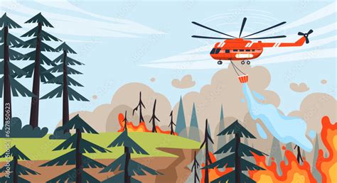 Helicopter Extinguishes Forest Fire Concept Air Vehicle Drops Water
