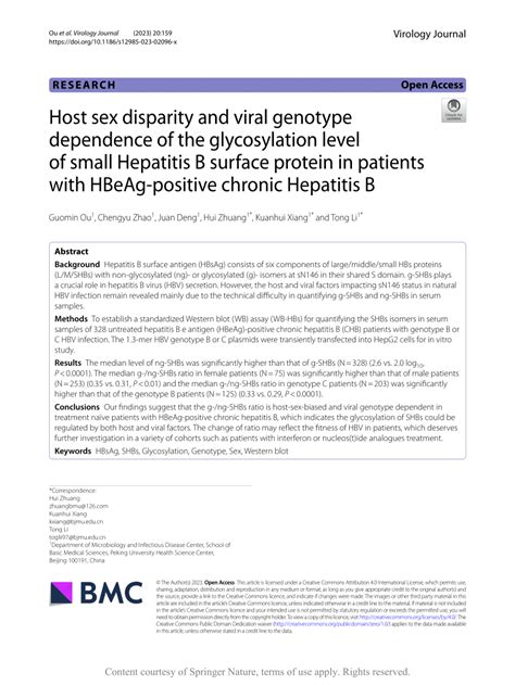 PDF Host Sex Disparity And Viral Genotype Dependence Of The Glycosylation Level Of Small