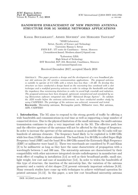 Pdf Bandwidth Enhancement Of New Printed Antenna Structure For 5g